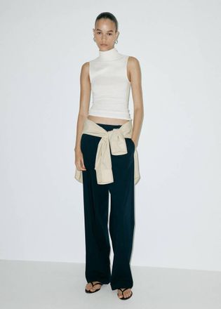 Mango Haut &agrave; col roul&eacute; sans manches blanc cass&eacute; - Femme - XXS - MANGO