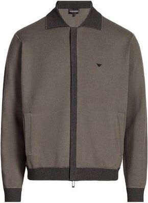 Emporio Armani Reißverschlusspullover und in jungfräulicher Wolle gestickte - grau