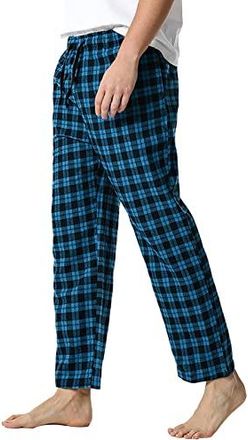 Generic Pantalon de pyjama pour homme en coton &agrave; carreaux - Pantalon de nuit l&eacute;ger &agrave; taille moyenne avec grandes poches en mousse &agrave; m&eacute;moire de forme, bleu, 3X