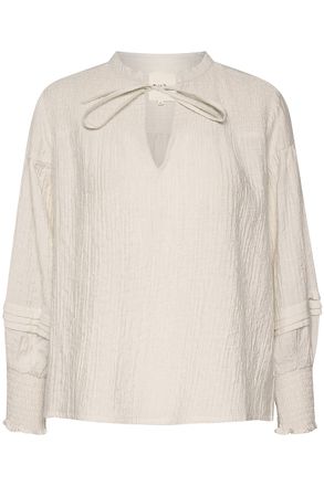 Part Two Part Two Damen Damenbluse, V-Notch Neckline mit String Balloon Sleeves Bluse, Whitecap Gray, 34