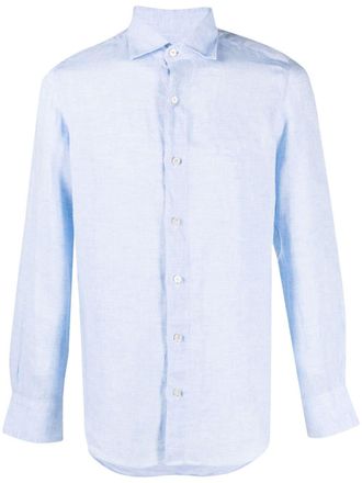 Finamore chemise en lin &agrave; manches longues - Bleu