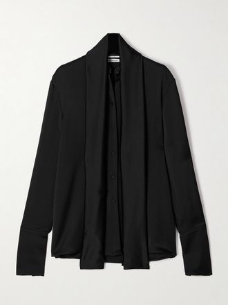 Another Tomorrow Chemisier Effet Écharpe En Satin - Noir