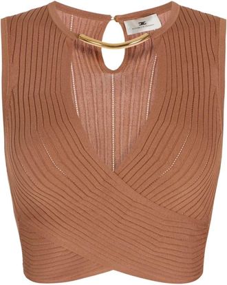 Elisabetta Franchi Femme, Tops, Brun, Taille: 40 FR Hauts sans manches