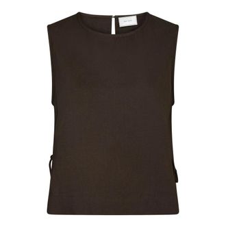 Neo Noir Femme, Tops, Brun, Taille: 38 FR Haut en Lin Marron Fonc&eacute; avec Manches Courtes