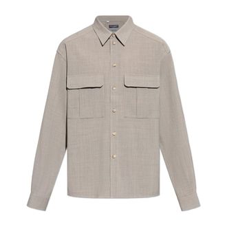 Dolce & Gabbana Homme, Chemises, Gris, Taille: XL Chemise en laine &agrave; poches