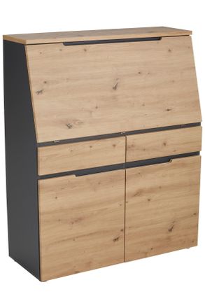 Voleo Sekret&auml;r, Graphit, Eiche Artisan, Holzwerkstoff, 2 Schubladen, 100x124x41 cm, Kabeldurchlass, Stauraum, Arbeitszimmer, Schreibtische, Sekret&auml;re