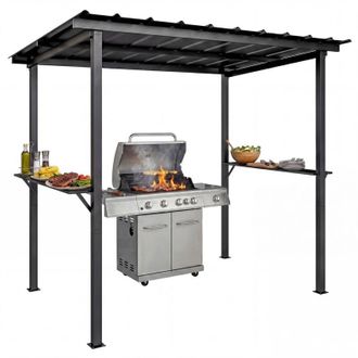 OUTSUNNY Abri pour barbecue - tonnelle de jardin - Outsunny - toit rigide - m&eacute;tal galvanis&eacute; - 271x182x229cm - noir