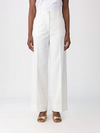 Alberto Biani Pantalon large en coton &agrave; taille haute avec passants de ceinture