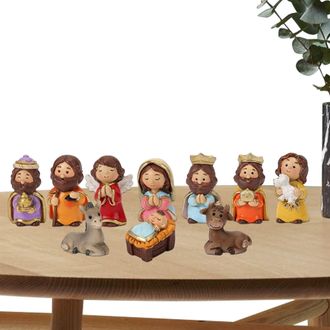Generic Weihnachtskrippenfiguren, Weihnachtskrippe, 10-teiliges Set aus Krippenfiguren der Heiligen Familie, Figuren der Maria aus Tischharz, Weihnachtsschmuc