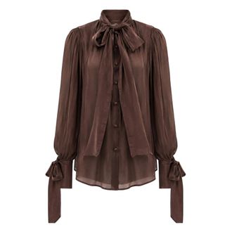 Actualee Chemise en satin avec &eacute;paules rembourr&eacute;es - Femme - Blouses et Chemises - Brun - Taille: 38 FR