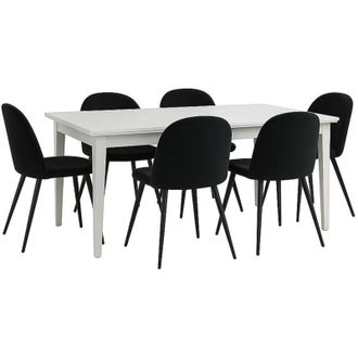 ebuy24 Venedig Essgruppe Tisch wei&szlig; 95x180/276 mit 2 Stk. Zusatzplatten 6 St&uuml;hlen Velour schwarz