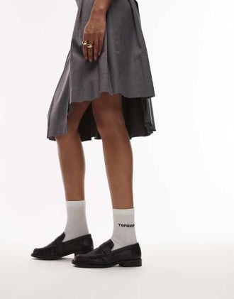 Topshop Carey - Mocassins en cuir avec d&eacute;tail fronc&eacute; - Noir