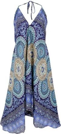Guru Shop Robe d&eacute;t&eacute; boh&egrave;me, Magic Dress, robe de plage batik, robe maxi pour femme, synth&eacute;tique, bleu, 42