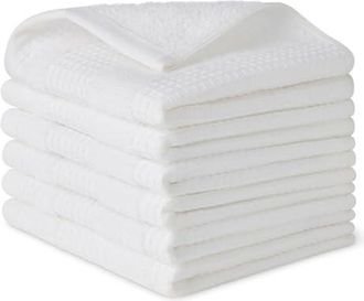 Amazon Basics Küchentücher aus 100% Bio-Baumwolle mit Waffelmuster - Hochsaugfähige, Schnelltrocknende, Fusselfreie Geschirrtücher, 31 x 31 cm, 6er-Pack, Weiß
