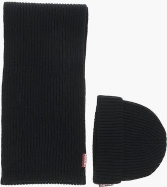Dsquared2 Ribbed Wool Scarf and Beanie Set size One Size