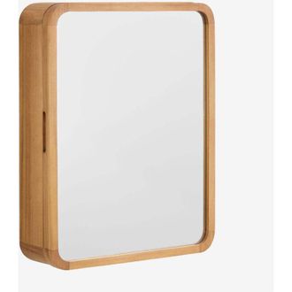 Sklum Wandh&auml;ngeschrank rechteckig 45x60 cm f&uuml;r Badezimmer aus Teakholz mit Spiegel und abgerundeten Ecken Ian Teakholz