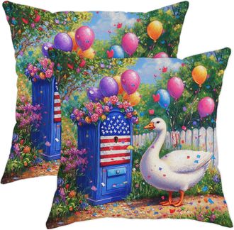 Generic Feierliche Kissenbezüge, buntes Ballon- und Gänsemotiv, festliche dekorative quadratische Bauernhaus-Dekor-Kissenbezüge für Zuhause, Sofa, Bett, Couch