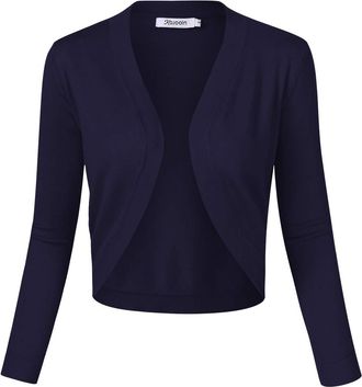 KOJOOIN Damen Bolero Kurze Strickjacke 3/4 &Auml;rmel Cardigan V Ausschnitt Bolerojacke Schulterjacke Casual Top Navy Blau XXL