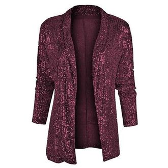 Generic Blazer pour Femme - Blazer &Agrave; Sequins pour Femme Manches Longues Brillant Ouvert sur Le Devant Col Ch&acirc;le Style Cardigan Coupe Ample Et D&eacute;contract&eacute;e Id&eacute;