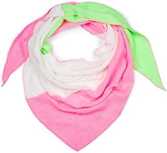 styleBREAKER Foulard triangulaire en mousseline de coton pour femme en 3 couleurs - Écharpe légère 01020046, Rose fluo/vert fluo/blanc, taille unique