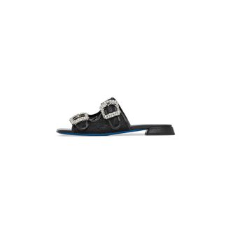 Loriblu Mules aus Spitze und gl&auml;nzendem schwarzem Leder mit Schmuckschnallen - - Shoes - Damen - Schwarzk - 35 EU