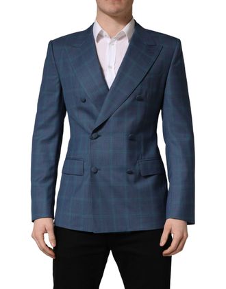 Dolce & Gabbana Blue Checked Double Breasted Men Suit Jacket Virgin Wool