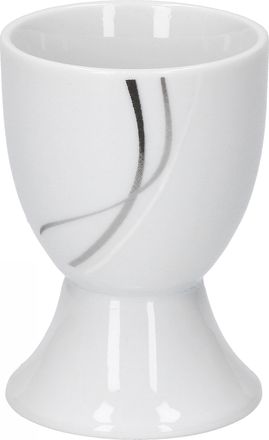 Van Well Eierbecher Silver Night einzeln, rund Ø 50 mm, H 70 mm, Eierständer hoch, Egg Cup, weißes Hotelporzellan, abstraktes Dekor, Gastro-Geschirr