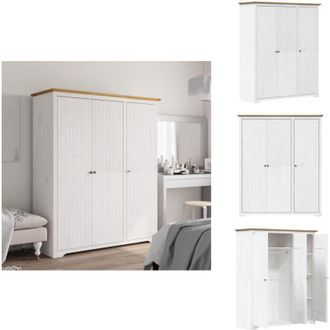 vidaXL Garde-robe bodo blanc marron 146x53,5x173 cm bois massif de pin - Meuble De Rangement - Armoire - Placard - Dressing - Meuble De Chambre