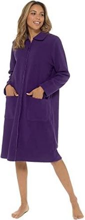 Undercover Peignoir pour femme en polaire avec fermeture éclair et bordure satinée, tailles 38 à 56, rose, violet, bleu, lilas et rose, 54-56