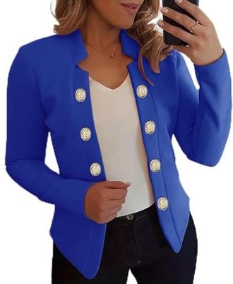 Generic Blazer avec boutons dor&eacute;s pour femme, veste blazer avec col montant pour femme, blazer sportif &eacute;l&eacute;gant &agrave; manches longues, costume festif, grandes tail