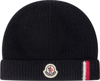 Moncler unisex, Accessoires, Bleu, Taille: 2XS Tricolor-Trimmed Wool Beanie
