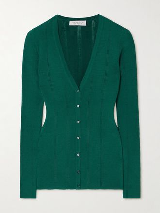 Gabriela Hearst Lillian Cardigan Aus Wolle In Pointelle-strick - Grün