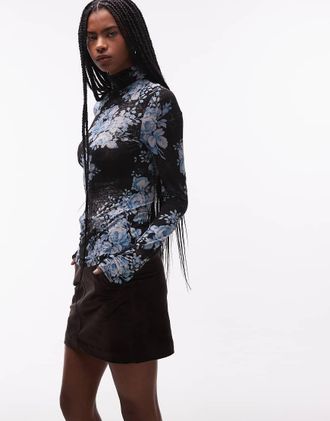 & Other Stories Hochgeschlossenes, transparentes Oberteil in Schwarz mit Blumenmuster