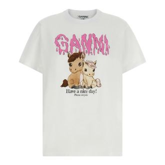 Ganni Femme, Tops, Blanc, Taille: 38 FR T-shirt en jersey de coton