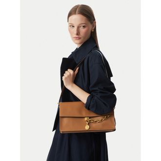 Tommy Hilfiger Handtasche Tommy Hilfiger Crest Leather Conv Shoulder Bag AW0AW19015 Braun