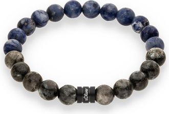s.Oliver Herren Bracelet - Armband in Beadsoptik - IP Blau - Textilband verstellbar bis 22 cm - wasserfest & hautfreundlich