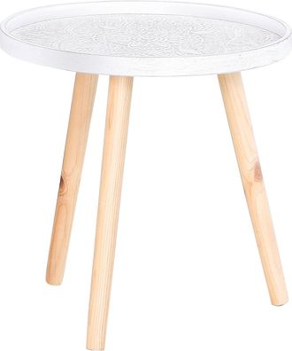 HOMCOM Beistelltisch mit hoher Kante, Kaffeetisch mit sch&ouml;nem Muster, Nachttisch, Massivholz, MDF, Wei&szlig;, &Oslash;40 x 40,5 cm