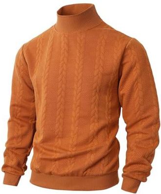 Generic Pull en coton tricot&eacute; &agrave; manches longues pour homme - Manteau chaud en tricot pour homme - Pull d&eacute;contract&eacute; pour lautomne et lhiver, Orange, 3XL