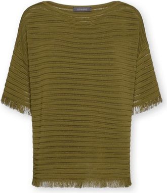 Elena Miro Femme, Pulls, Brun, Taille: 38/40 FR Top ray&eacute; en maille ajour&eacute;e viscose m&eacute;lang&eacute;e