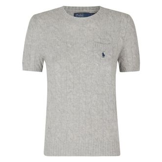 Polo Ralph Lauren Pullover mit Zopfmuster- Brusttasche und kurzen &Auml;rmeln - - Knitwear - Damen - Grau - L