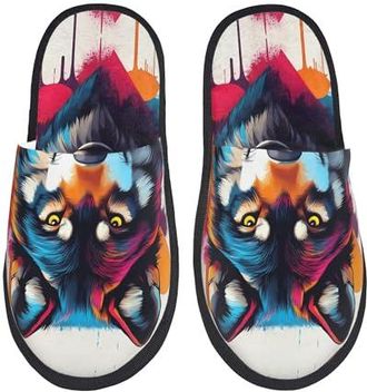 Generic Pantoufles De Maison T&ecirc;te De Loup Tie-Dye Unisexe Fourrure Pantoufles Portative Chaussons Pour Femmes Int&eacute;rieur Spa M