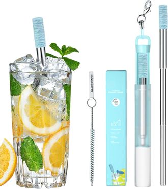 Generic Metallstrohhalme - Trinkhalme aus Edelstahl | Trinkhalme aus Metall | Teleskop-Strohhalm aus Edelstahl | Trinkhalme mit Silikonspitze aus Edelstahl | 