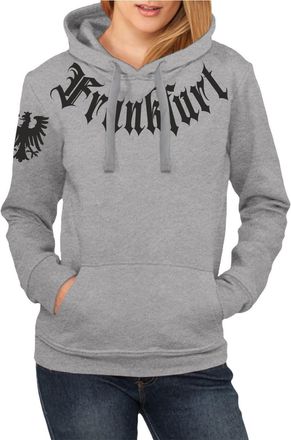 Spass Kostet Damen M&auml;dchen Kapuzenpullover Frankfurt Schwarz Weisser Block Adler Hoodie