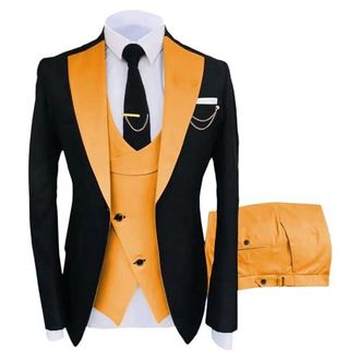 Generic Costume 3 pi&egrave;ces pour homme smoking slim fit pour mariage, bal, f&ecirc;te, bal de fin dann&eacute;e, blazer, gilet et pantalon, dor&eacute;, 5XL