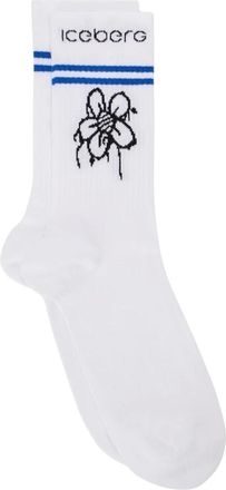 Iceberg Homme, Sous-v&ecirc;tements, Blanc, Taille: ONE Size Chaussettes en coton stretch avec logo et motif jacquard