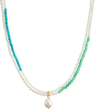 Valero Pearls Halskette - Sterling Silber Halskette T&uuml;rkis (rek.) S&uuml;&szlig;wasser- - Gr. unisize - in Wei&szlig; - f&uuml;r Damen