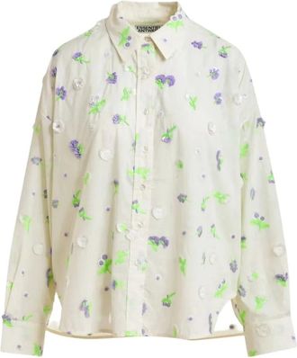 Essentiel Femme, Blouses et Chemises, Blanc, Taille: 38 FR Jimena Embroidered Boxy Shirt