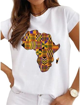 Keephen Cool Color&eacute; Carte Afrique T-Shirt Femmes Kente Amoureux de lAfrique Impression 3D T-Shirt Casual Manches Courtes Vacances Tops