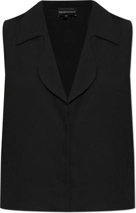 Emporio Armani Femme, Tops, Noir, Taille: 34 FR Blouse Fluide en Cr&ecirc;pe &agrave; Col V