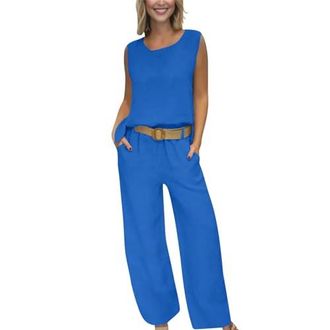 Generic Tenues da&eacute;roport pour femmes 2026 couleur unie &agrave; manches courtes en coton et lin &agrave; &eacute;paules d&eacute;nud&eacute;es - Ensemble deux pi&egrave;ces pour femme - Tenue de d&eacute;ten